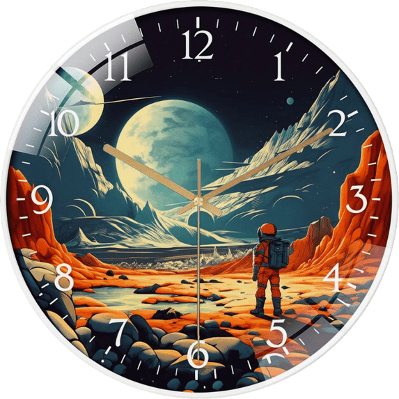 12 Inch Space Themed Astronauts Silent Operated Glass Wall Clock ...