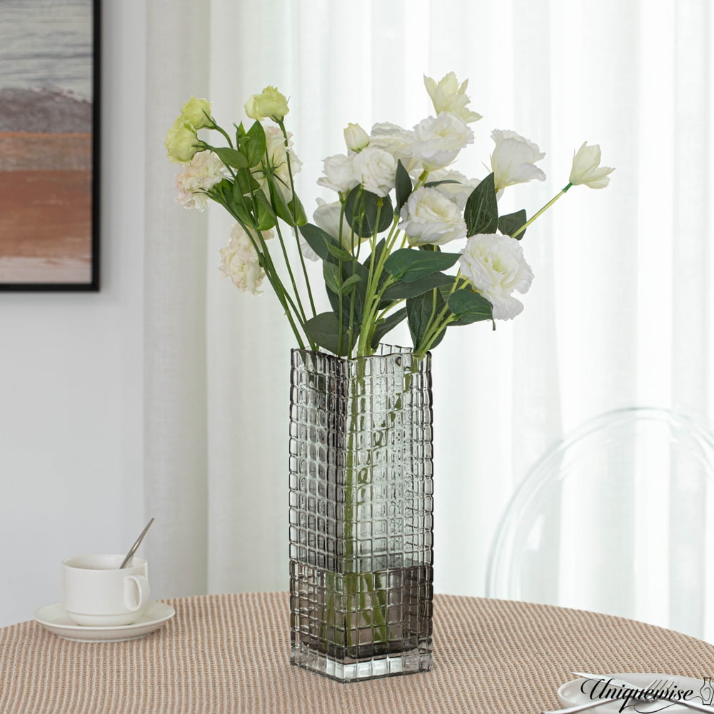 12-Inch Square Frosted Gray Glass Table Vase - A Timeless Centerpiece ...
