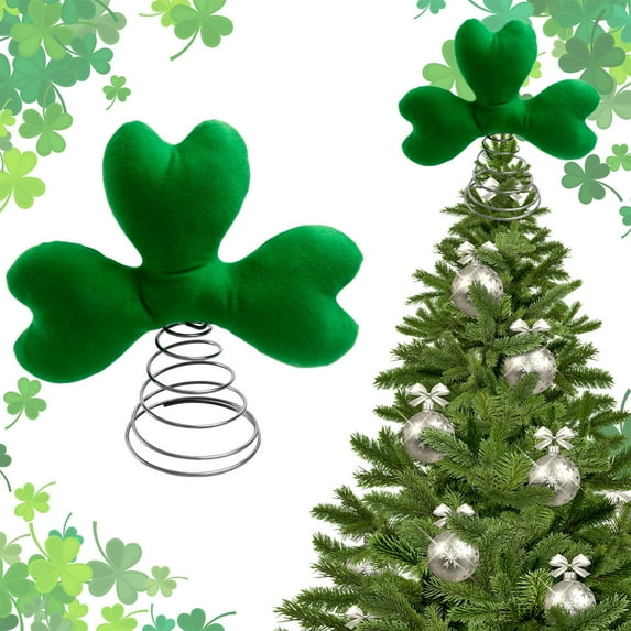 12 Inch St Patrick's Day Tree Topper,Green Plush Lucky Shamrock with ...