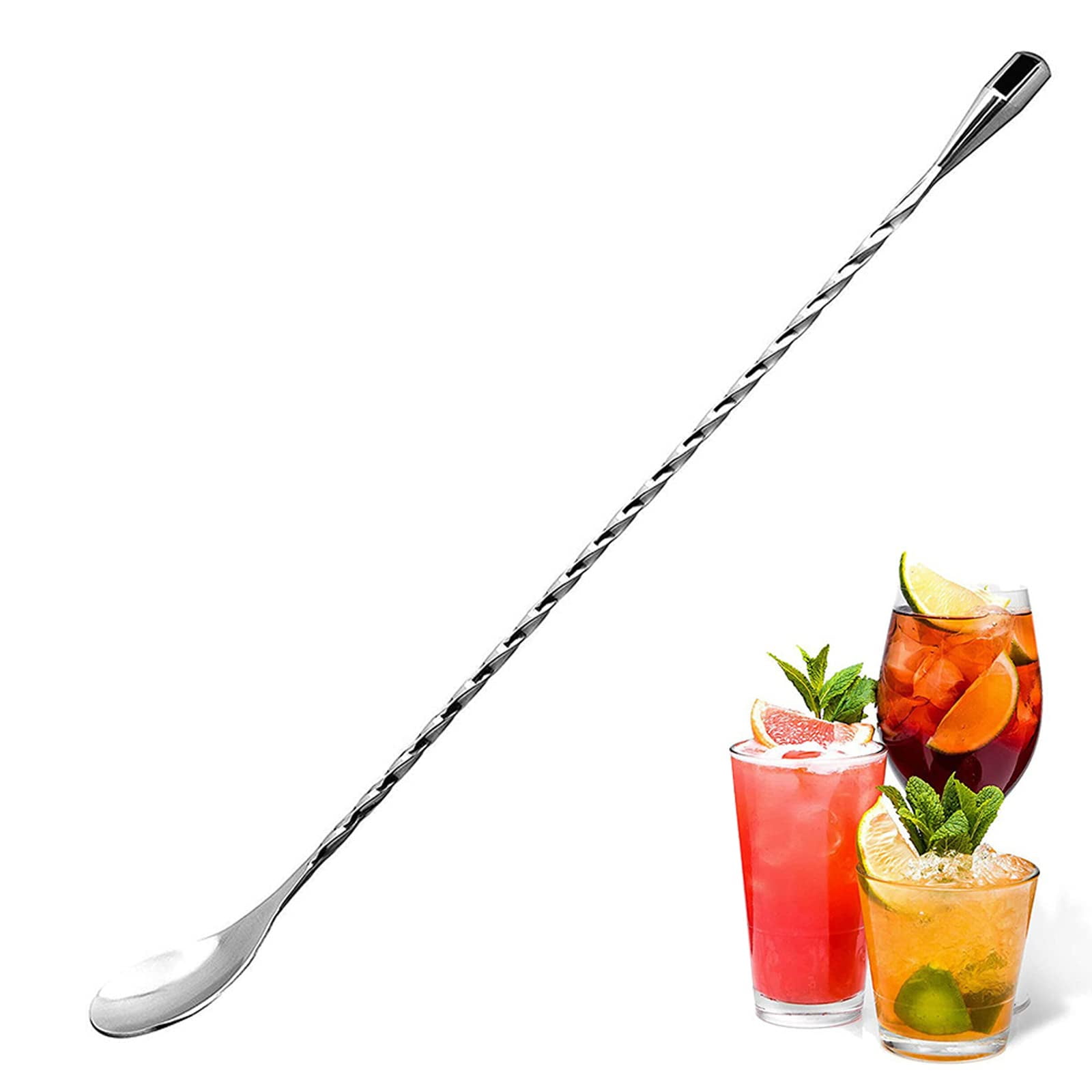 12 Inch Stainless Steel Cocktail Spoon - Long Attractive Spiral Design ...