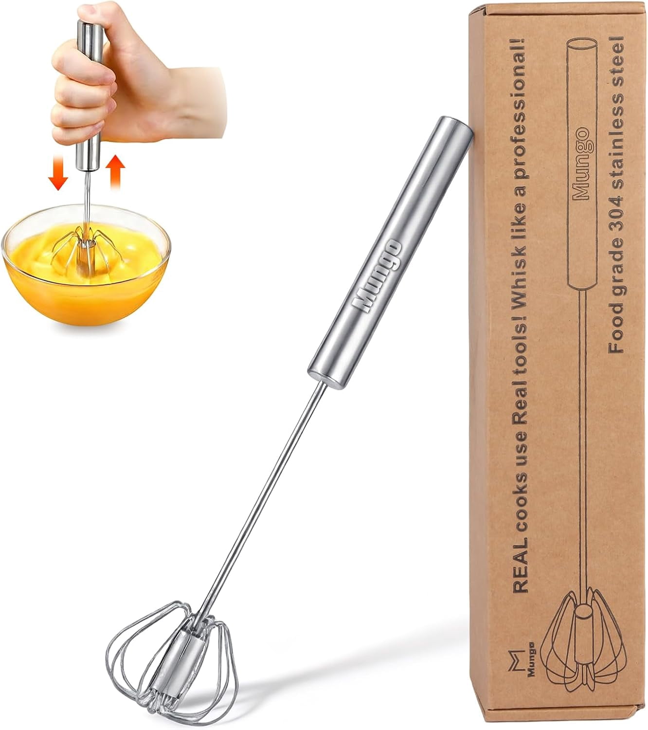12 Inch Stainless Steel Egg Whisk - Hand Push Rotary Whisk Blender ...