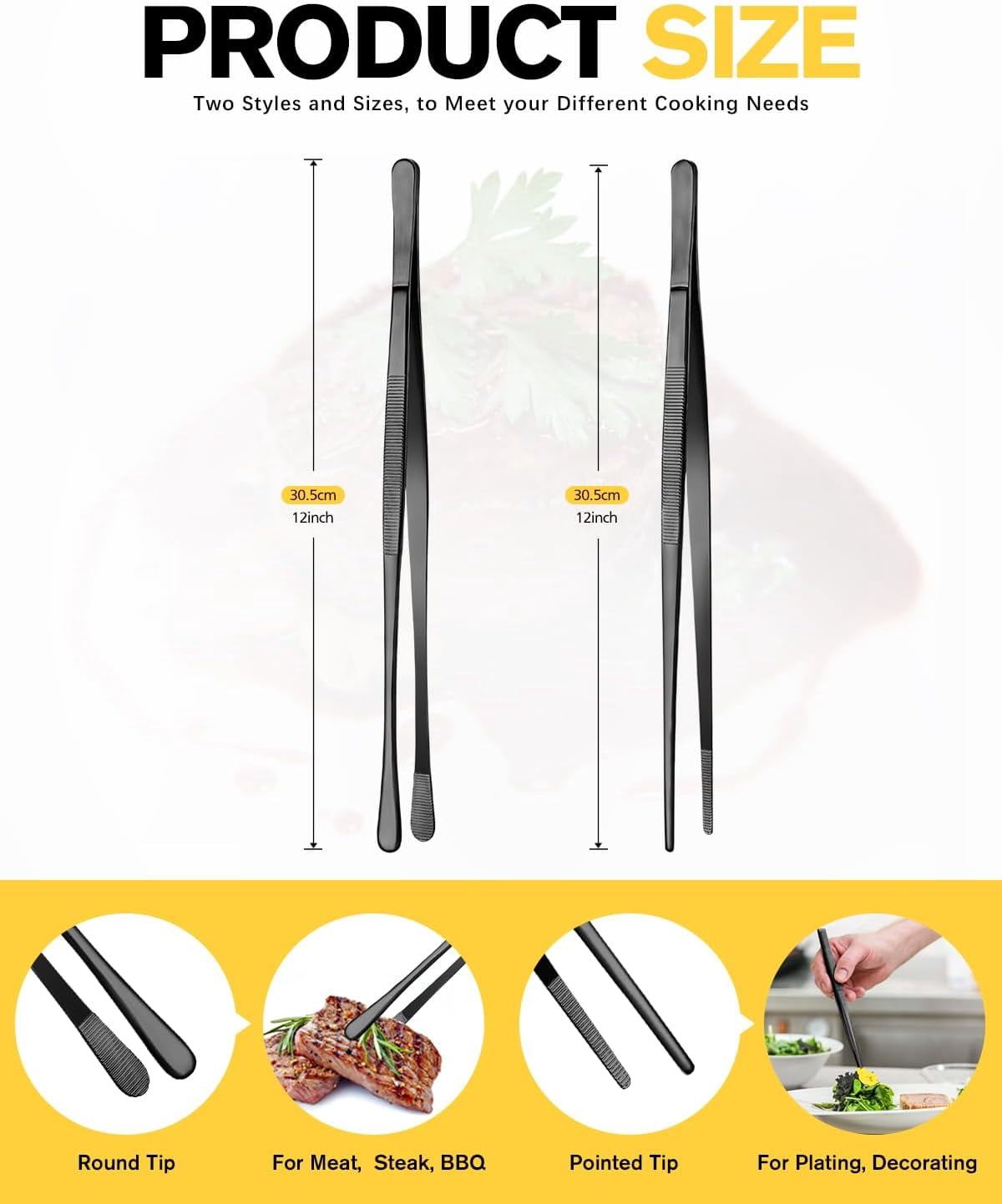 12-Inch Stainless Steel Kitchen Tweezers, 2-Pack — Fine Tip Long ...