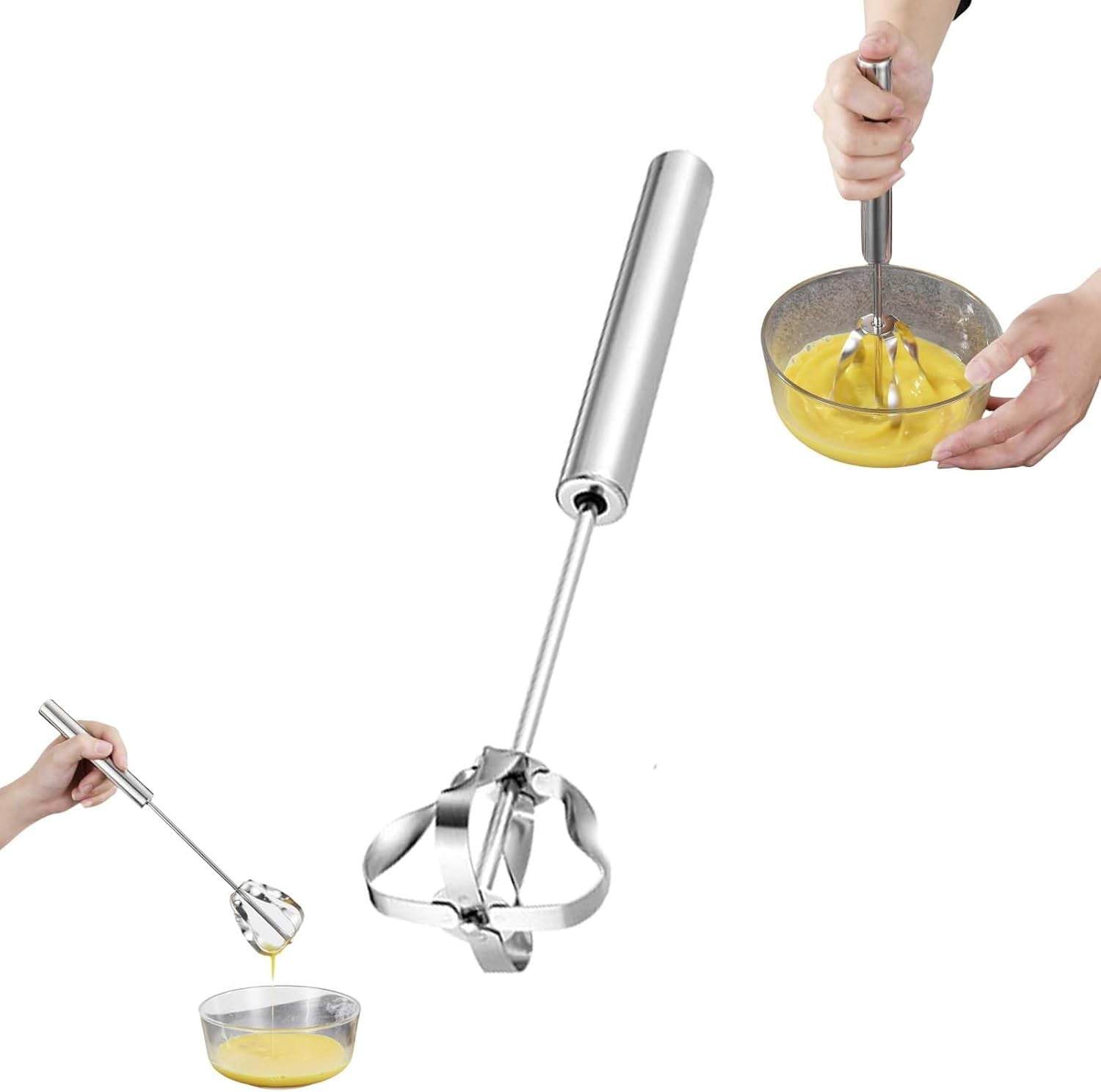 12-Inch Stainless Steel Semi-Automatic Rotary Egg Whisk – Hand Mixer ...