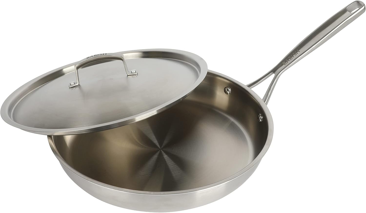 12 Inch Stainless Steel Triply Professional Grade Fry Pan w/Stainless ...