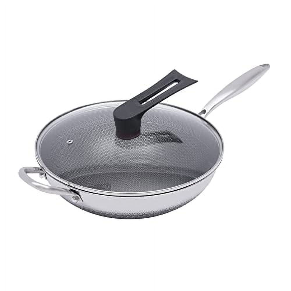 12 Inch Stainless Steel Wok Pan with Lid, Honeycomb Coating Woks & Stir ...