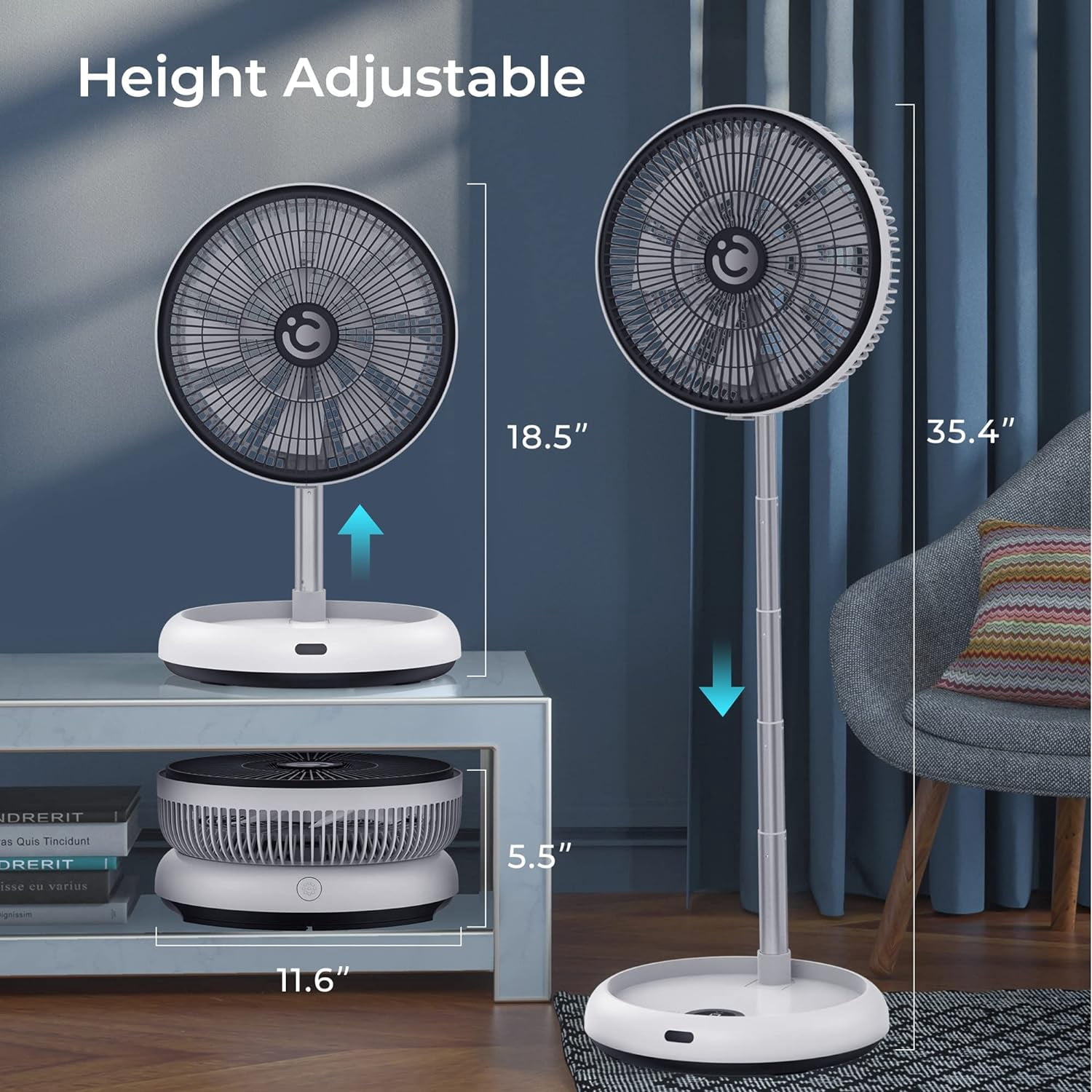 12 Inch Standing Fan with Remote, Portable Rechargeable Pedestal Fan ...