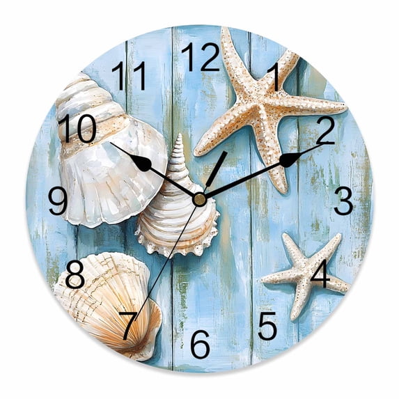 12 Inch Starfish Starfish Shell Wall Clock, Marine Life Wood Grain ...