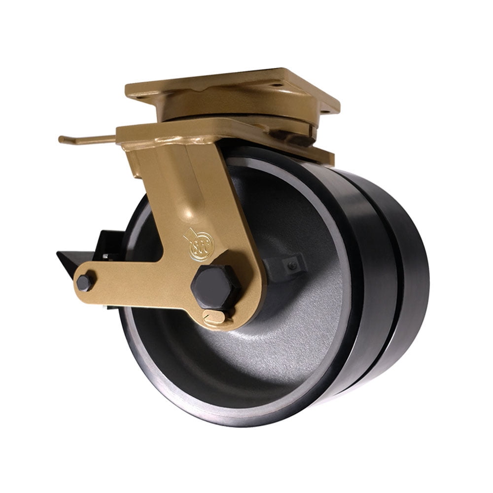 12 Inch Super Heavy Black Poly Dual Wheel Swivel Caster with Brake ...