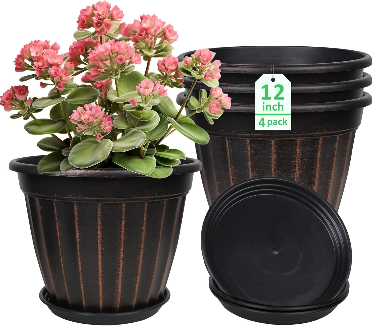12 Inch Tall Plant Pots, 4 Pack Large Flower Planters with Drainage ...