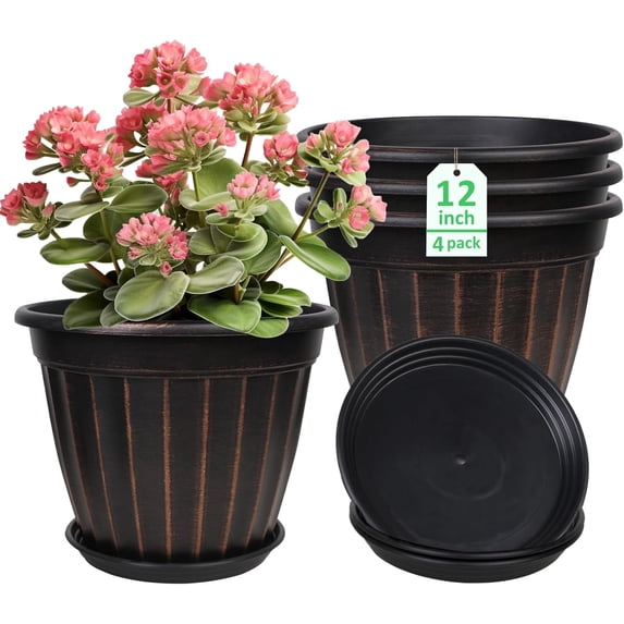 12 Inch Tall Plant Pots, 4 Pack Large Flower Planters with Drainage ...