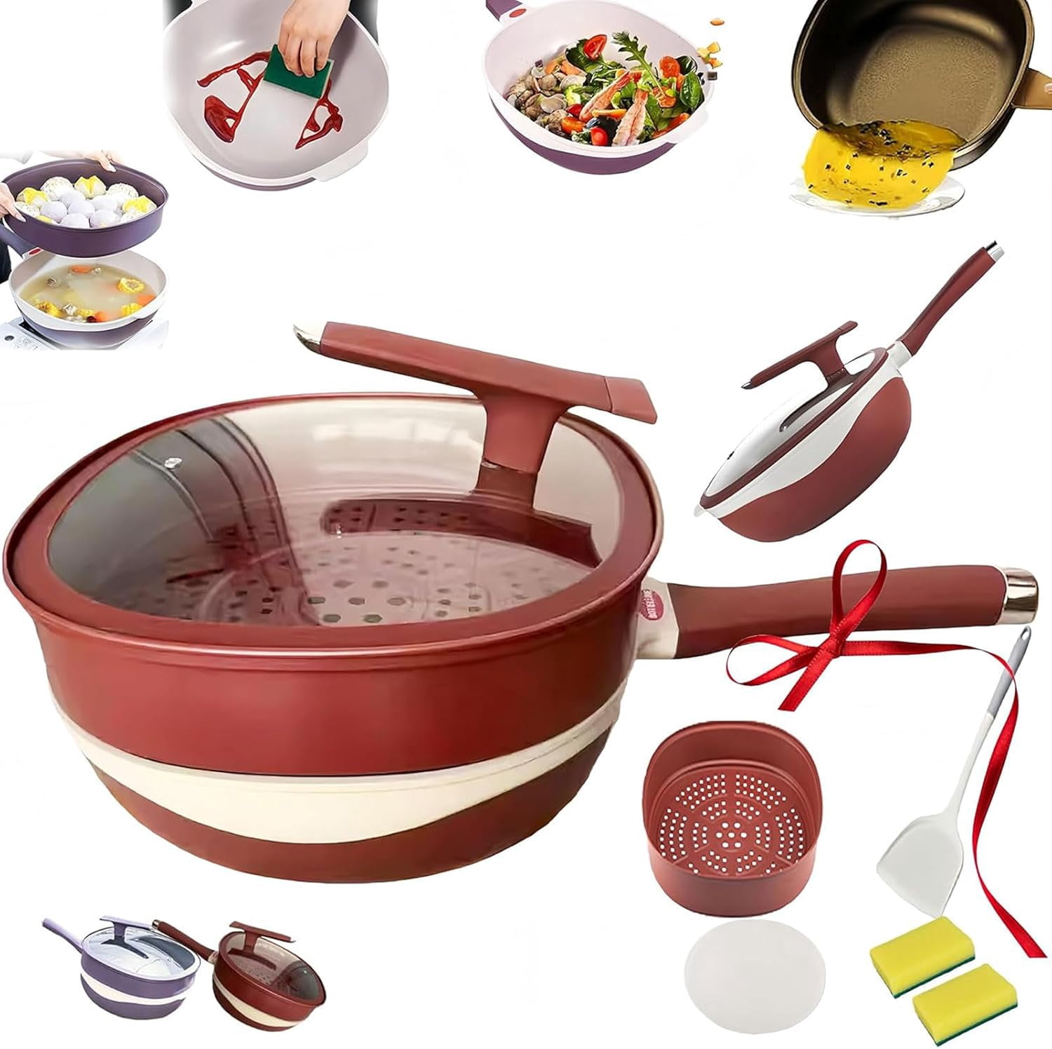 12 Inch Titanium Alloy Nonstick Pot with Lid & Steamer, Multipurpose ...