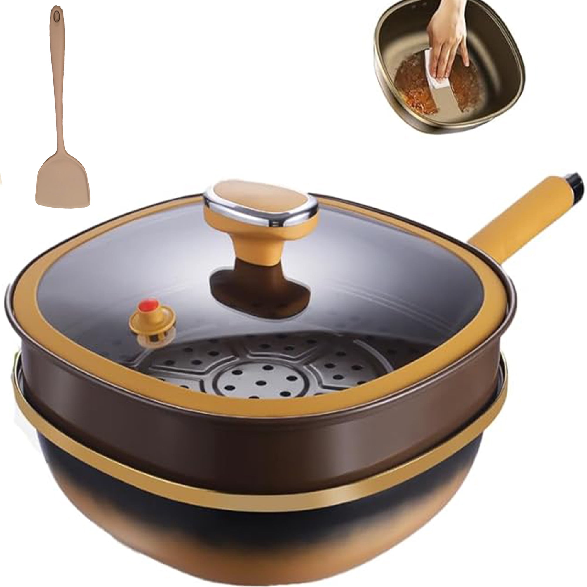 12 Inch Titanium Nonstick Deep Sauté Pan with Lid & Steamer Basket ...