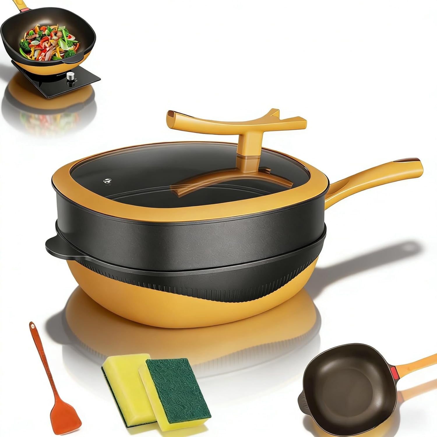 12-Inch Titanium Nonstick Frying Pan with Lid & Steamer Basket ...