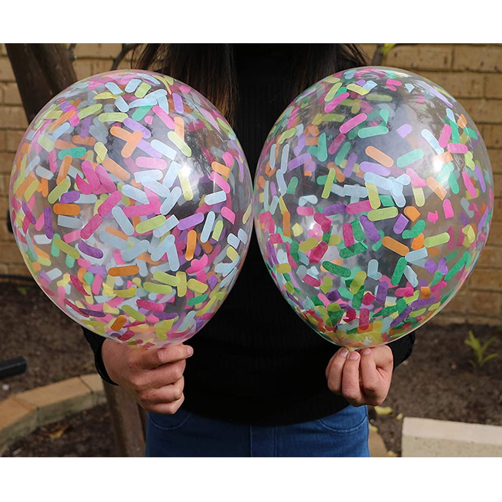 12 Inch Transparent Round Long Confetti Sequins Latex Balloon Donut ...