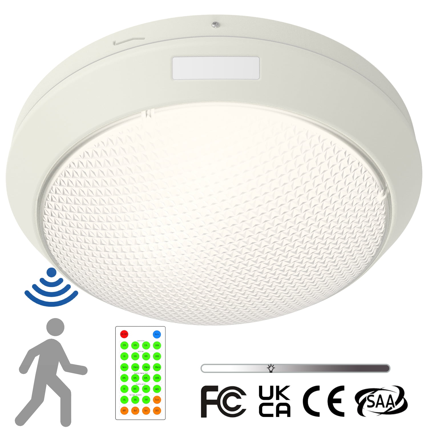 12 Inch Tri-Level Sensor Round LED Vapor Tight Ceiling Light w/Remote ...