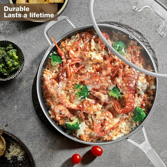 12-Inch Tri-Ply Fully Bonded Stainless Steel Frying Pan with Tempered ...