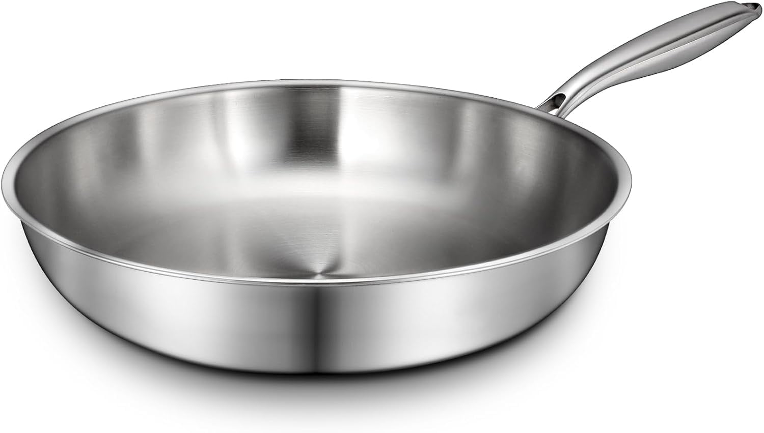 12 Inch Tri-Ply Stainless Steel Frying Pan, Skillet, Induction Cooking ...