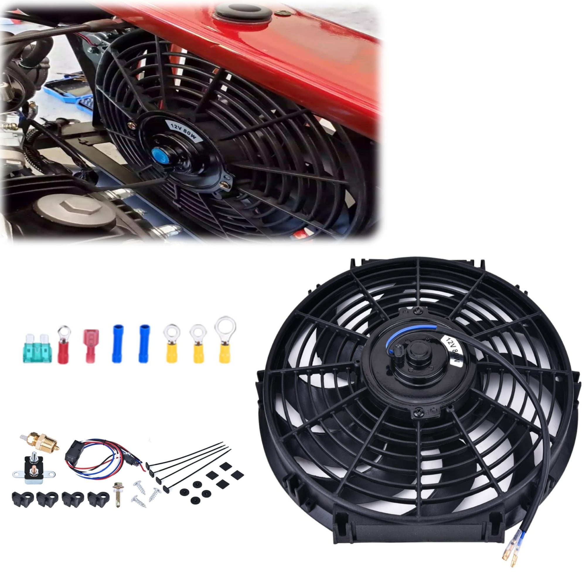 SPEEDWOW 12 Inch Radiator Cooling Fans, High Performance 12V 80W Cooling Fan Universal Slim Pull ...