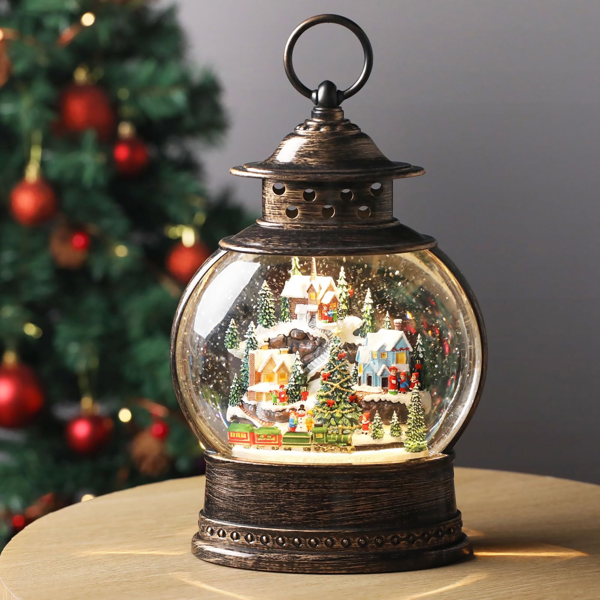 12 Inch Village Train Snow Globe Lantern - Lighted Musical Christmas ...