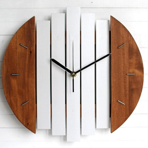 12 Inch Vintage Clock Non-Numeric Marks Design Modern Steampunk Style Wooden Decorative Round ...