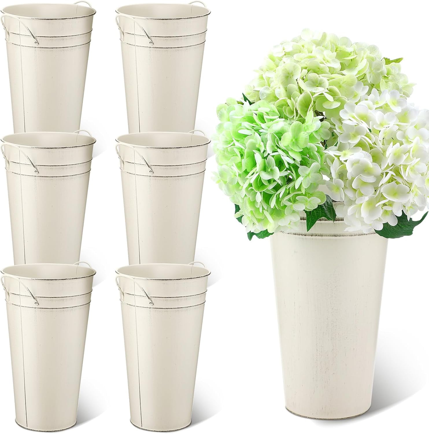 12 Inch Vintage Galvanized Flower Bucket Metal Flower Vase Farmhouse ...