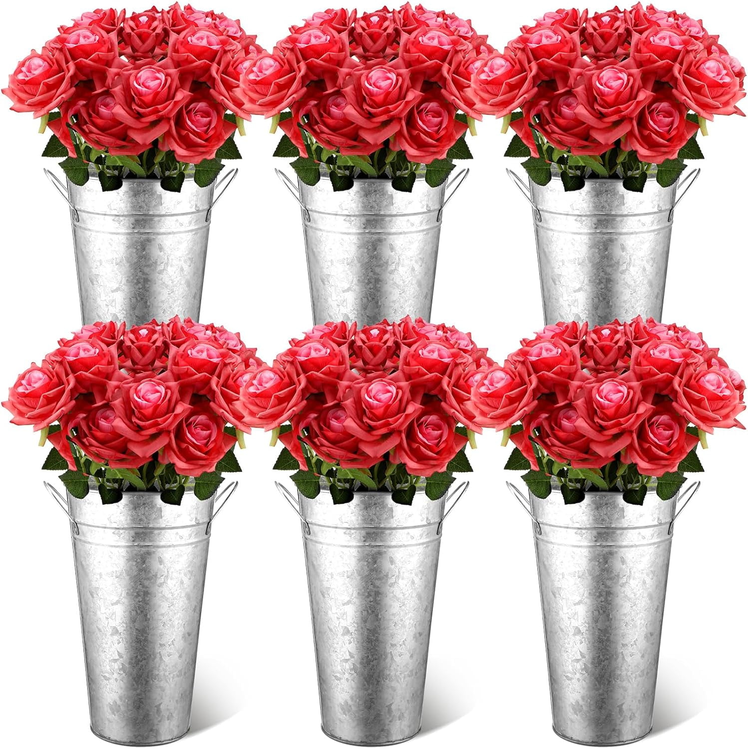 12 Inch Vintage Galvanized Flower Bucket Metal Flower Vase Farmhouse ...