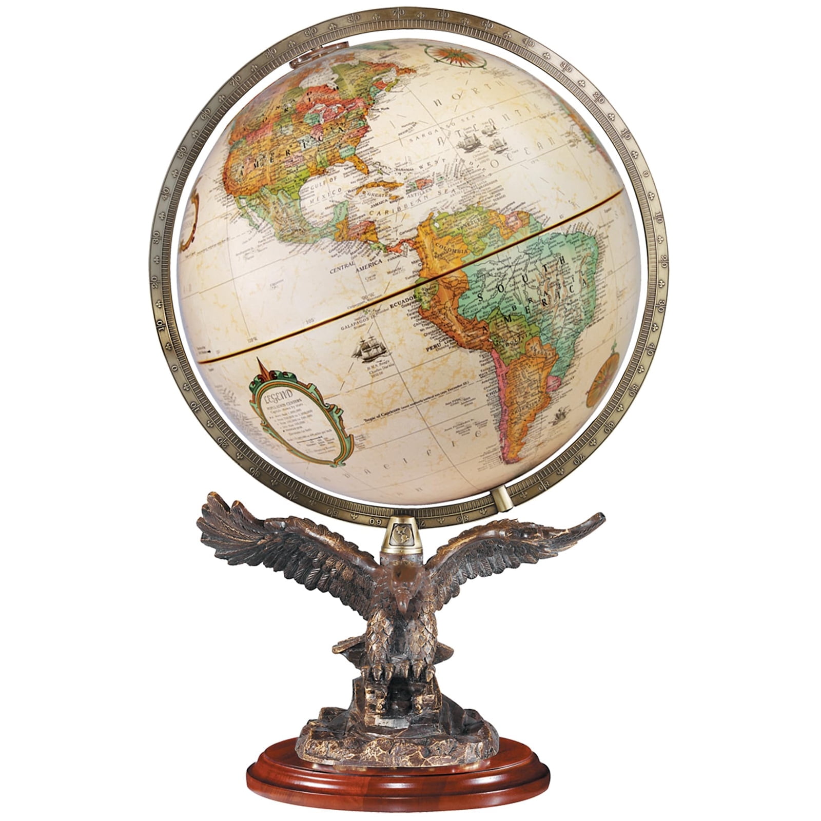 12 Inch Vintage World Globe with Eagle Statue Base, Antique Style ...