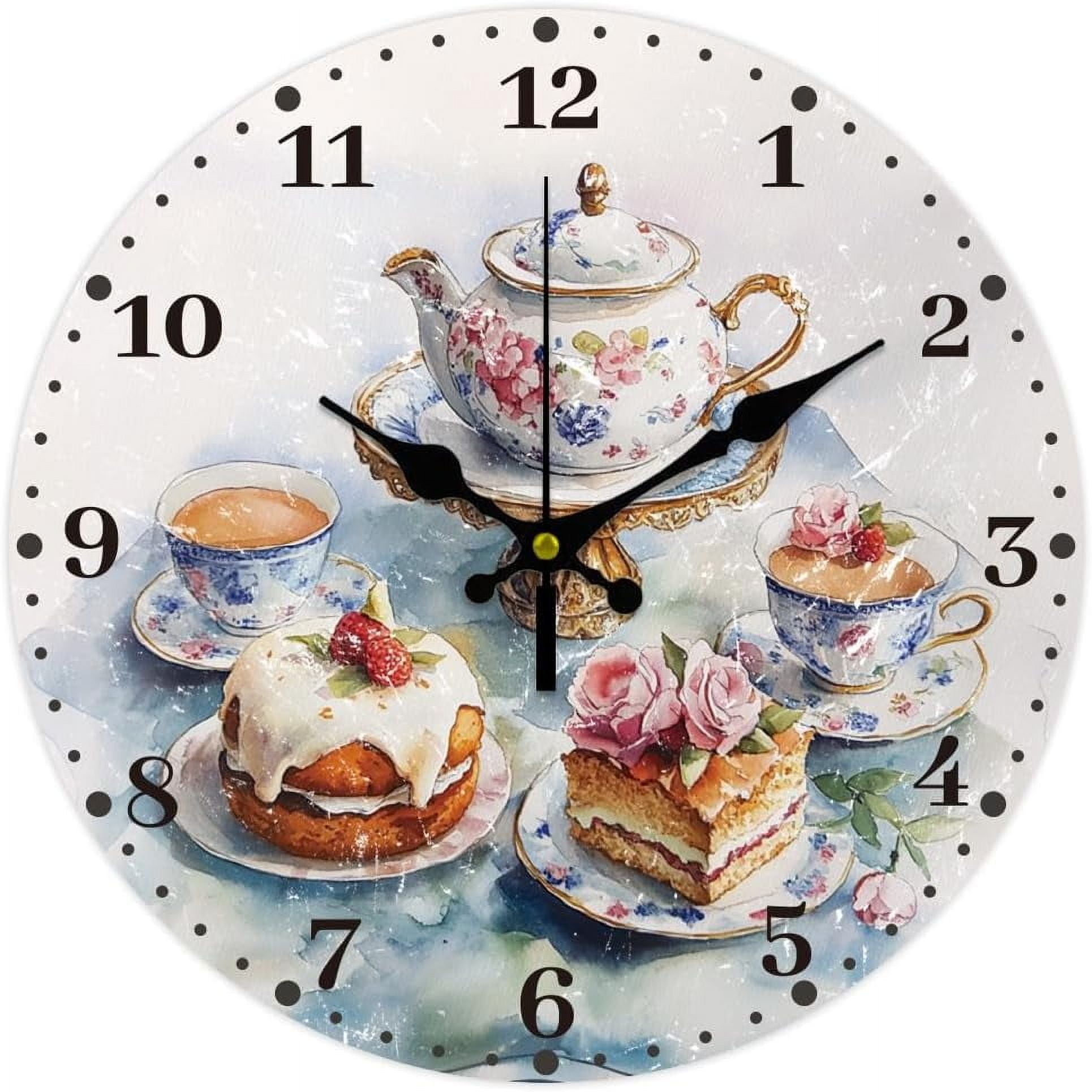 12 Inch Wall Clock Afternoon Tea Wall Clock Battery Powered Non-Tick ...