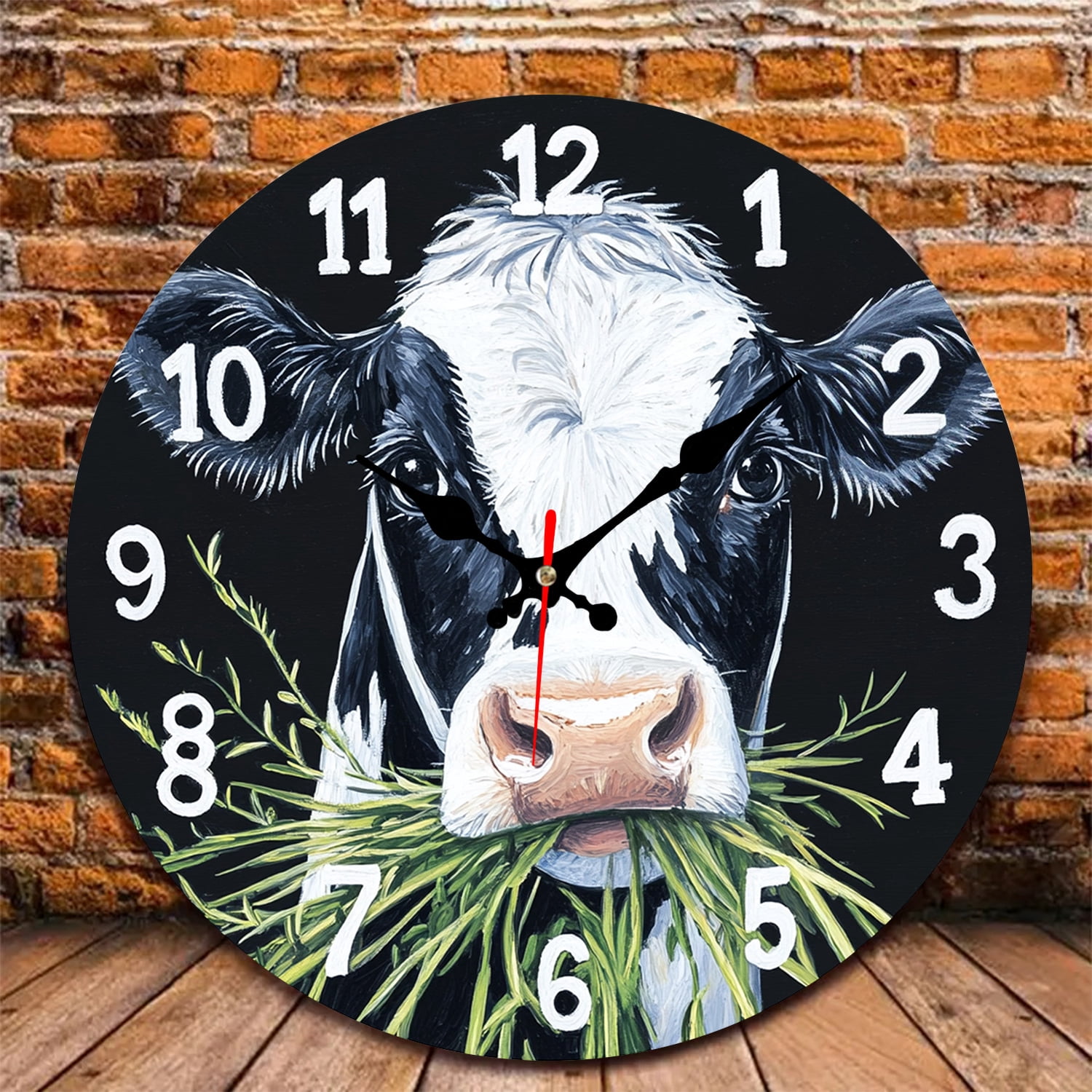 12 Inch Wall Clock, Cow Shaped Clock Wooden Round Wall Clocks with ...