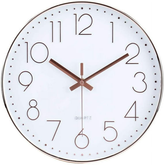 12 Inch Wall Clock Non-Ticking Silent Battery Operated Round Wall Clock ...
