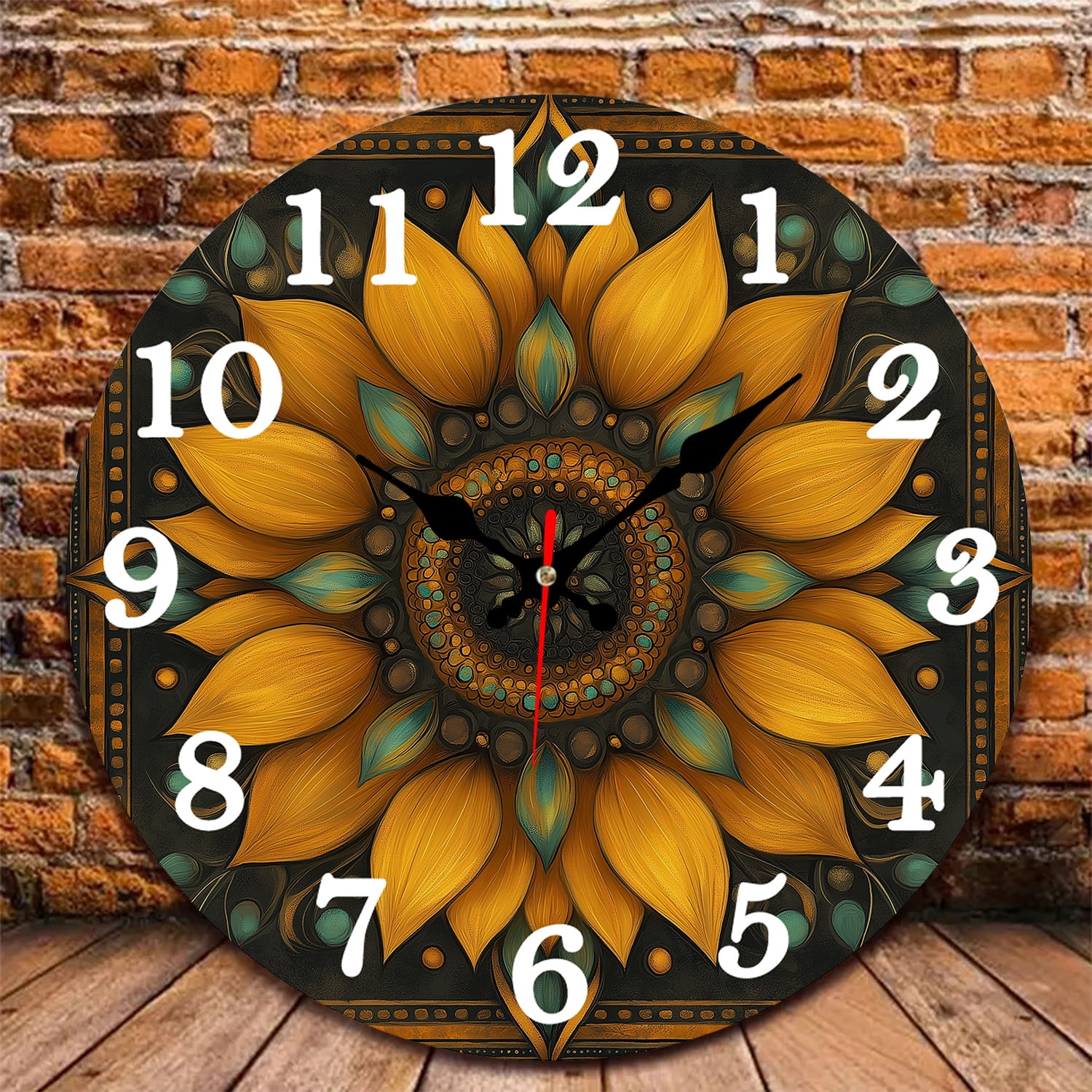 12 Inch Wall Clock, Sunflowerthemed Wooden Round Wall Clocks with ...