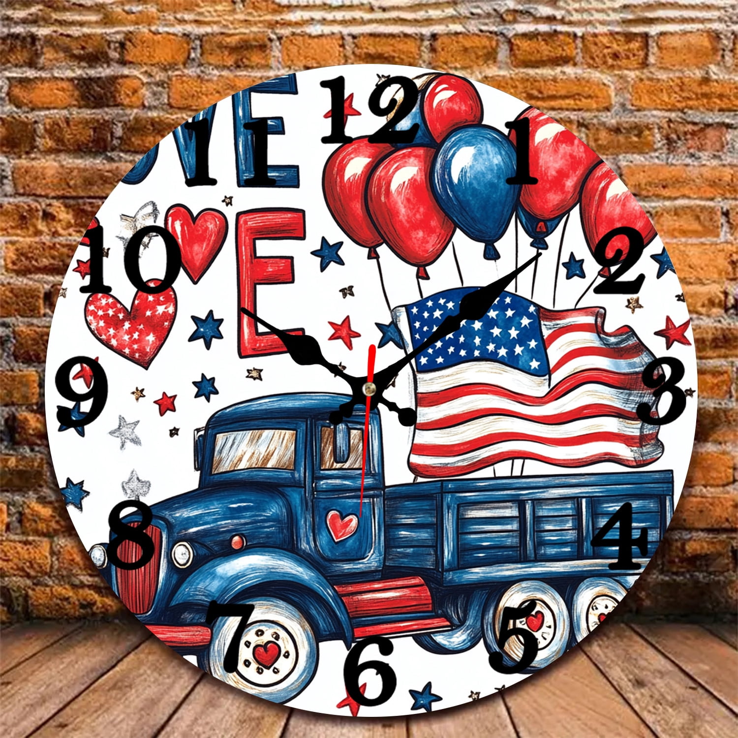 12 Inch Wall Clock, Vintage Truck Wooden Round Wall Clocks with Silent ...