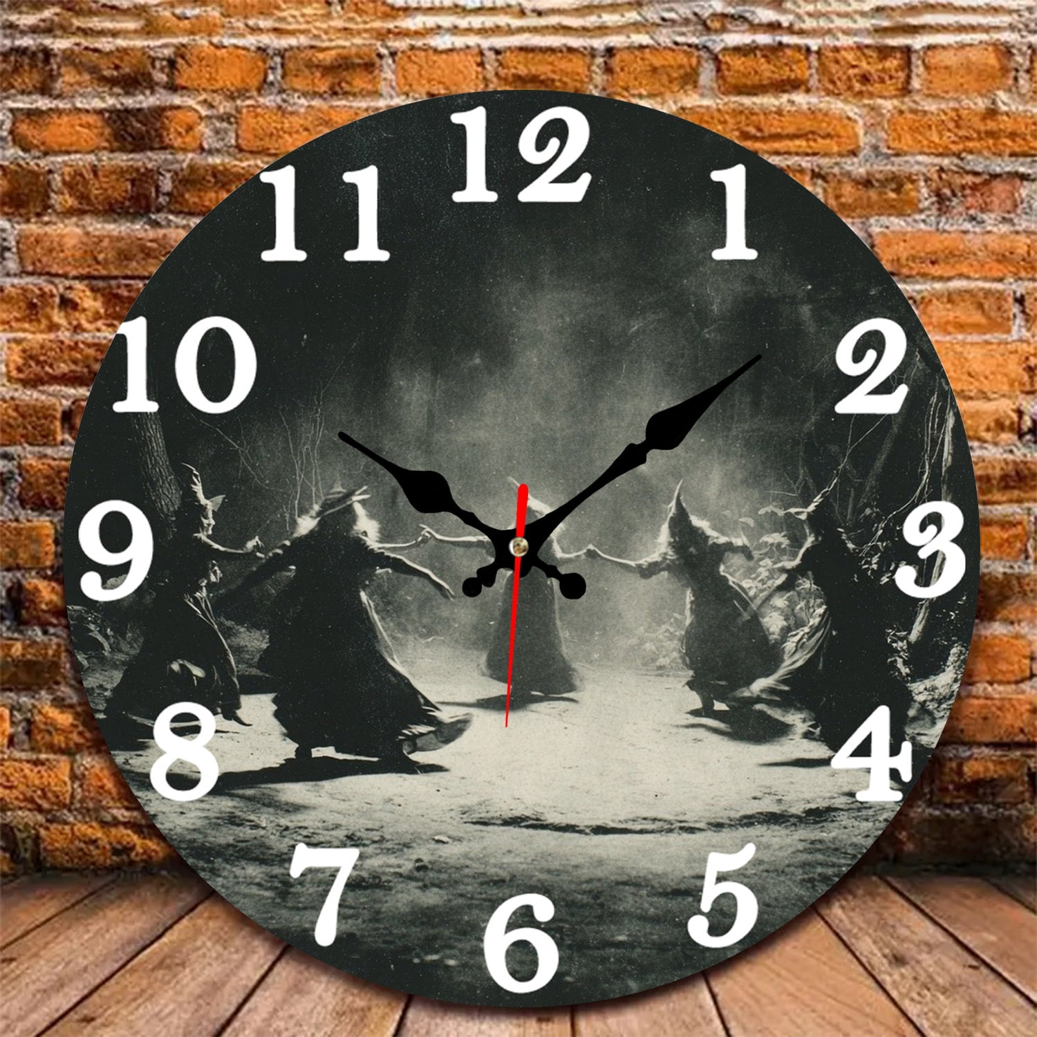 12 Inch Wall Clock, Witches Dancing Wooden Round Wall Clocks with ...
