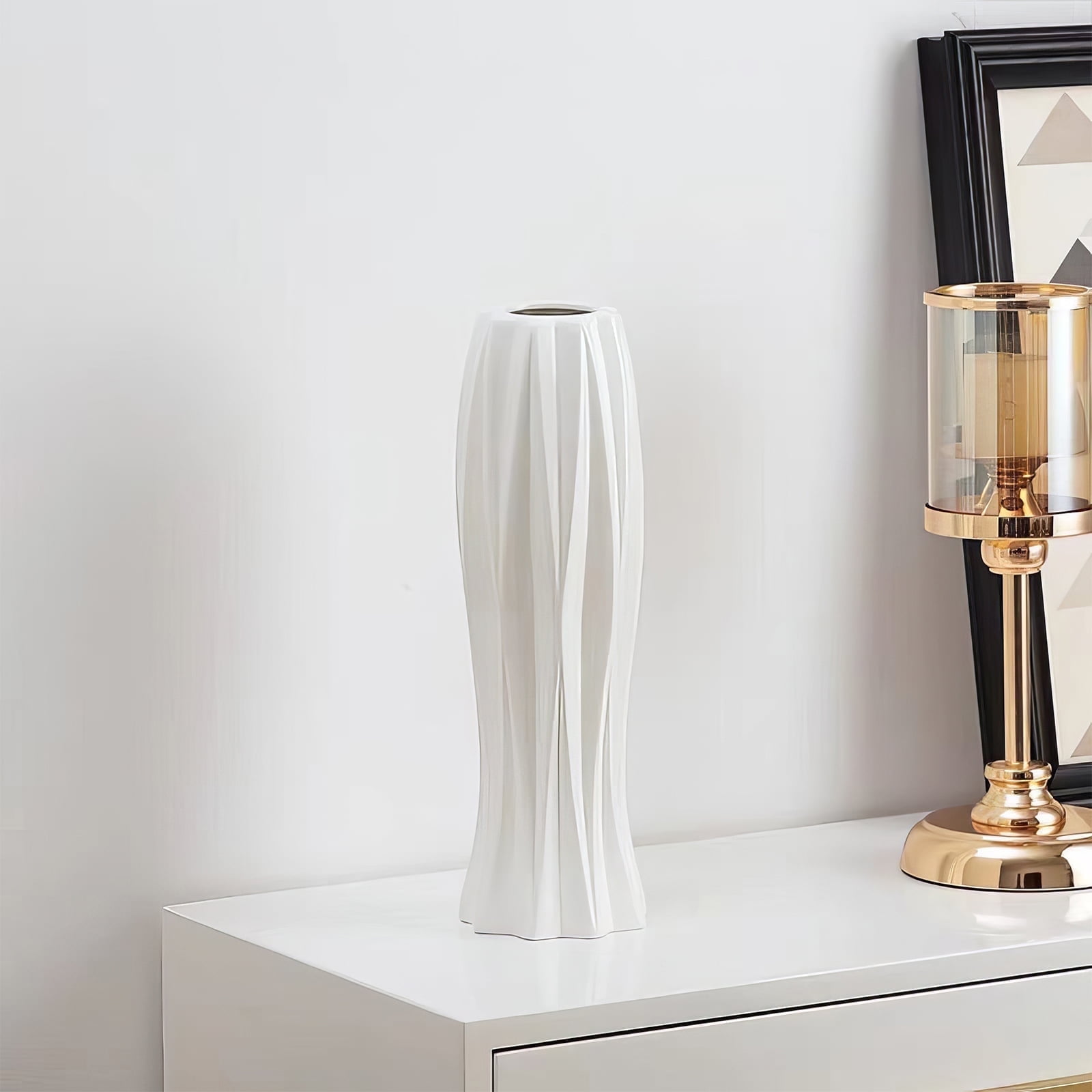 12-Inch White Ceramic Textured Vase - Modern Minimalist Home Decor ...