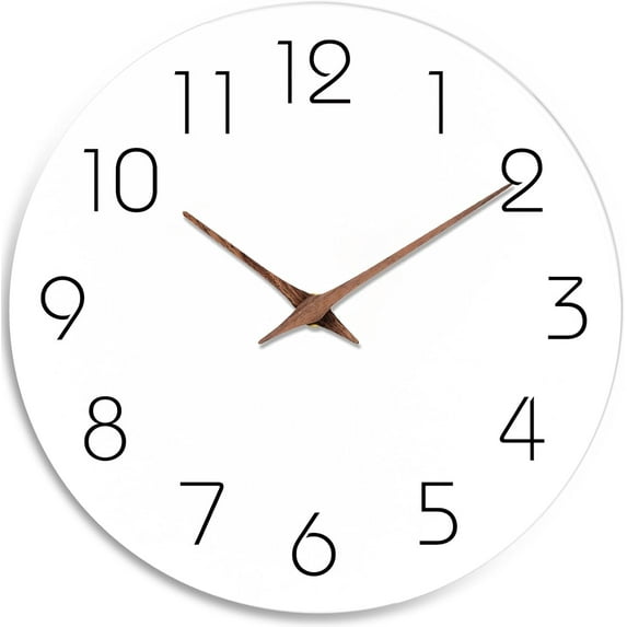 12 Inch White Wall Clock Battery Operated Silent Non Ticking Modern ...