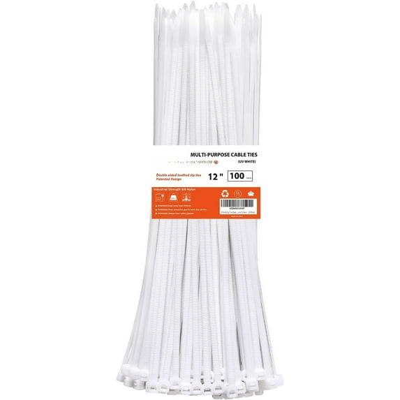 12 Inch White Zip Ties Double Sided Toothed,120 LBS Tensile Strength ...