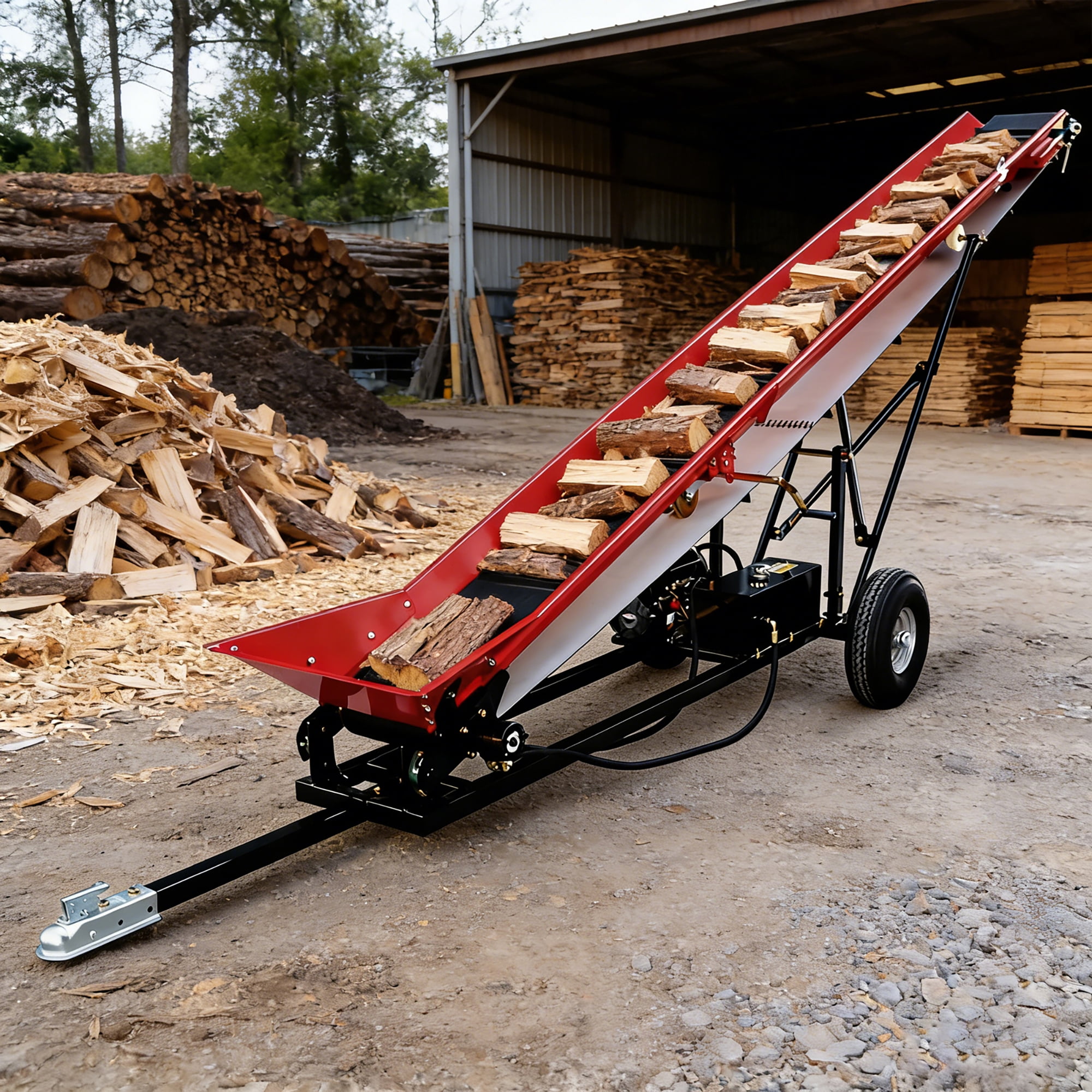 12-Inch Width PVC Belt Firewood Conveyor, 6.5HP 208cc Engine, 118 Inch ...