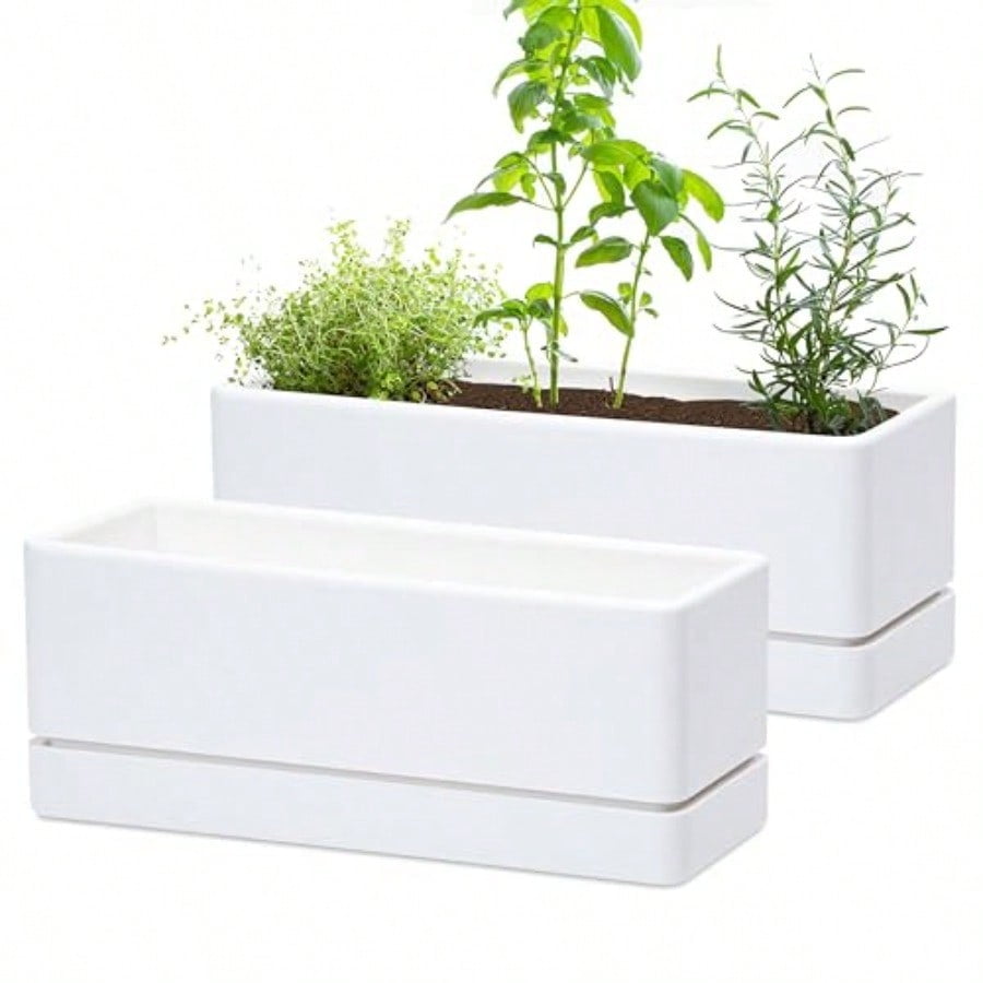 12 Inch Window Box Planter Rec Plastic Herb Planter with Drainage Holes ...