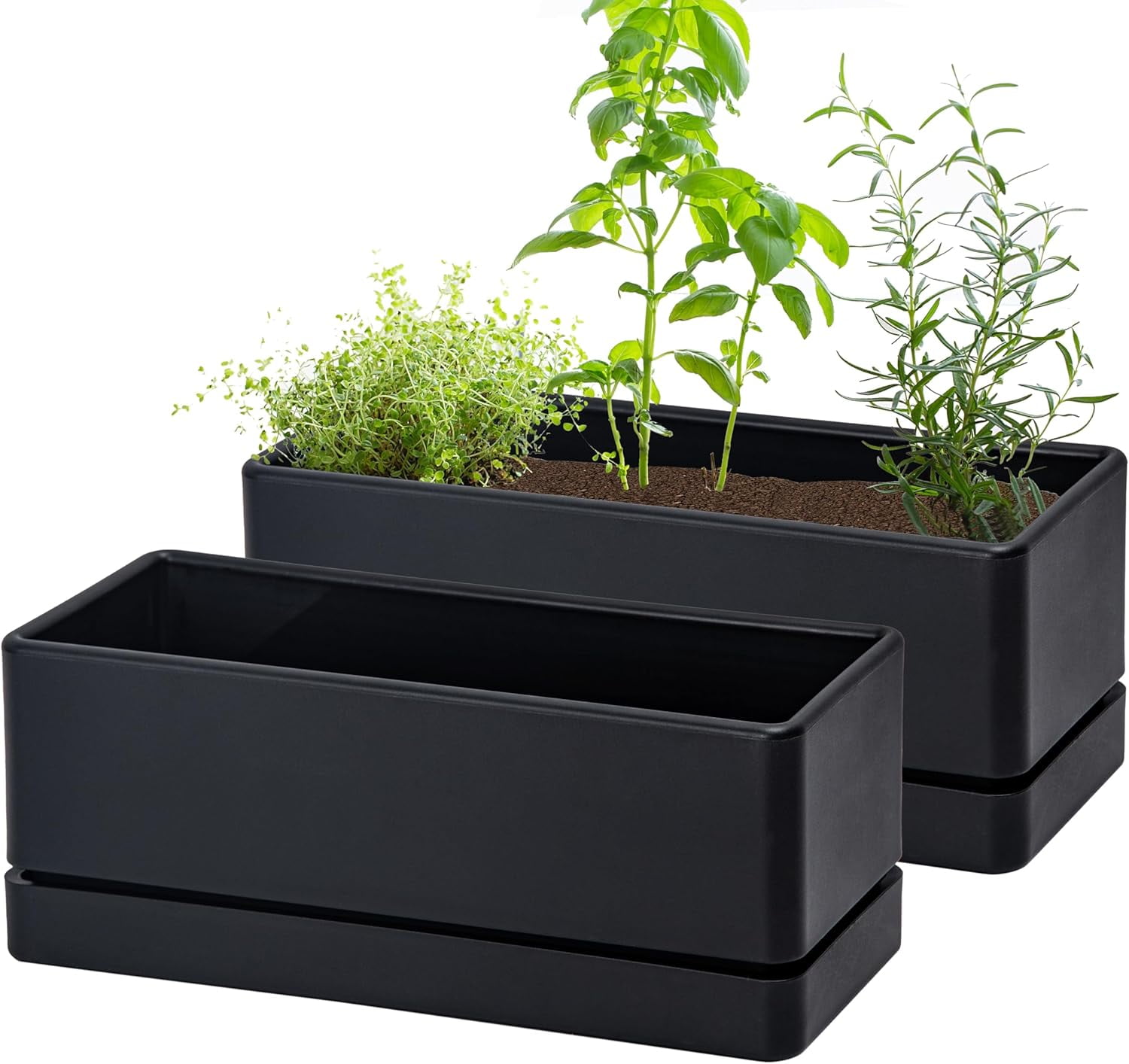 12 Inch Window Box Planter, Rectangle Plastic Herb Planter with ...