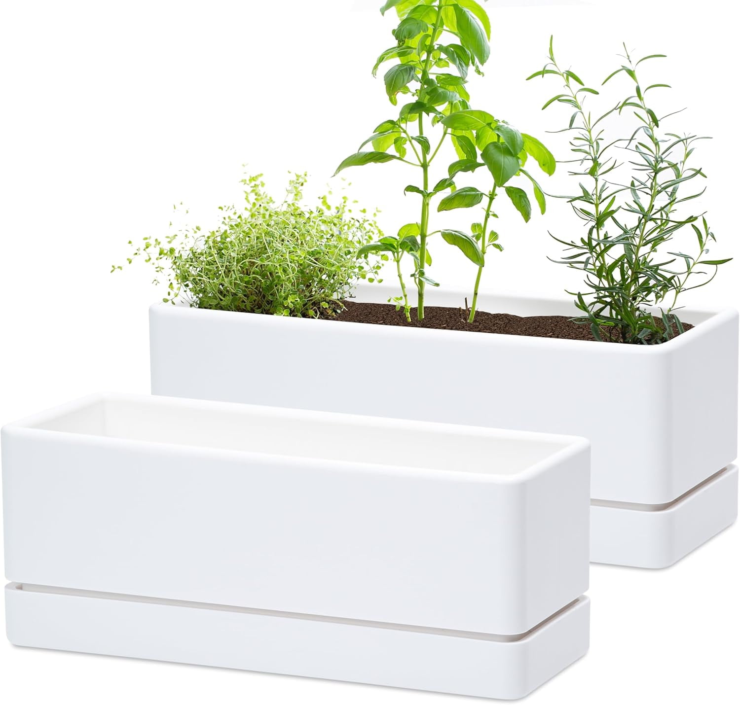 12 Inch Window Box Planter, Rectangle Plastic Herb Planter with ...