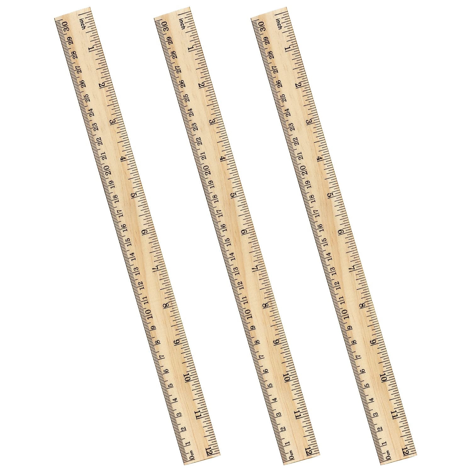 12 Inch Wood Ruler Bulk Pack of 3, Dual Scale Measuring Tool for ...