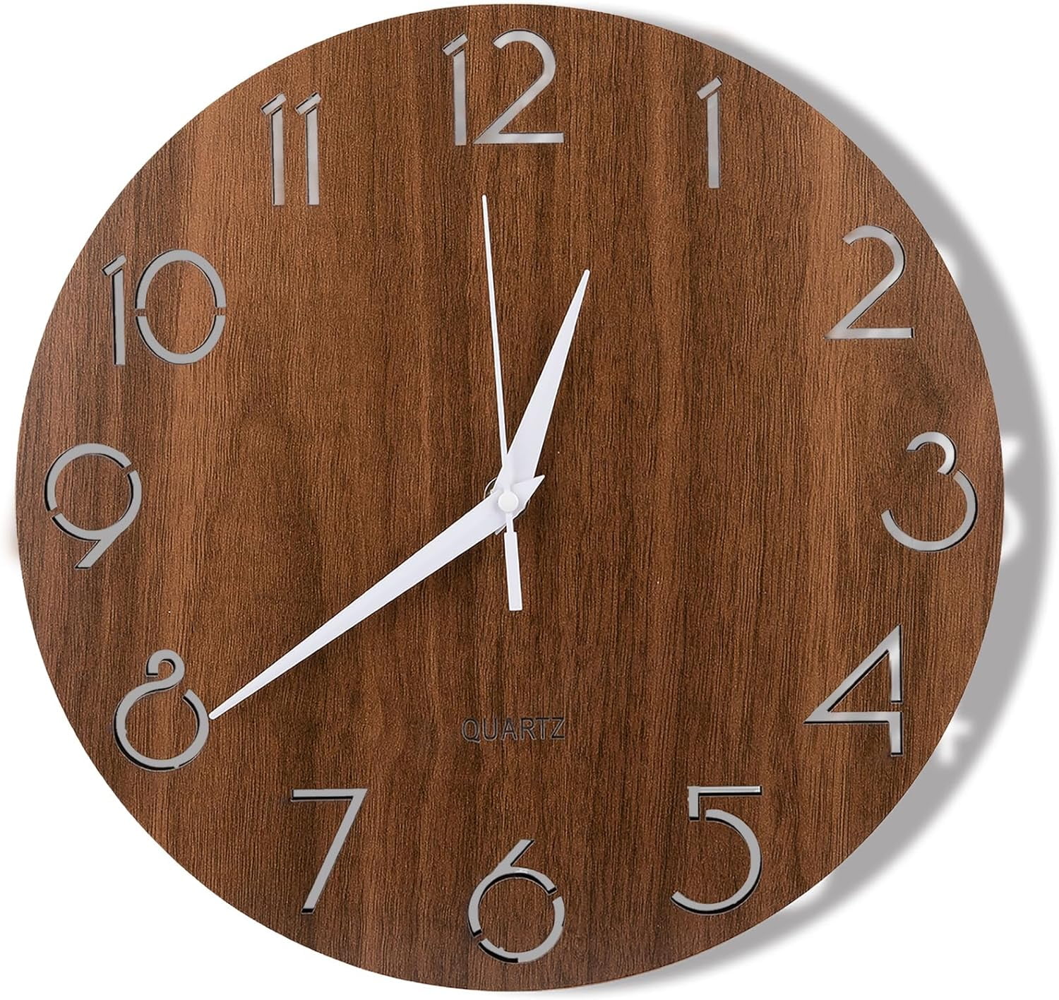 12 Inch Wooden Wall Clock, Cut-Out Numbers Design, Rustic Country Style ...