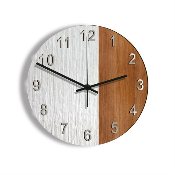 12 Inch Wooden Wall Clock Silent Non-Ticking Decorative For Home Office ...