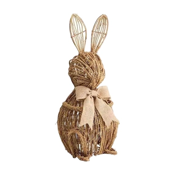 12 Inch Woven Rattan Easter Bunny with Bow, Table Decor Statue Figurine ...
