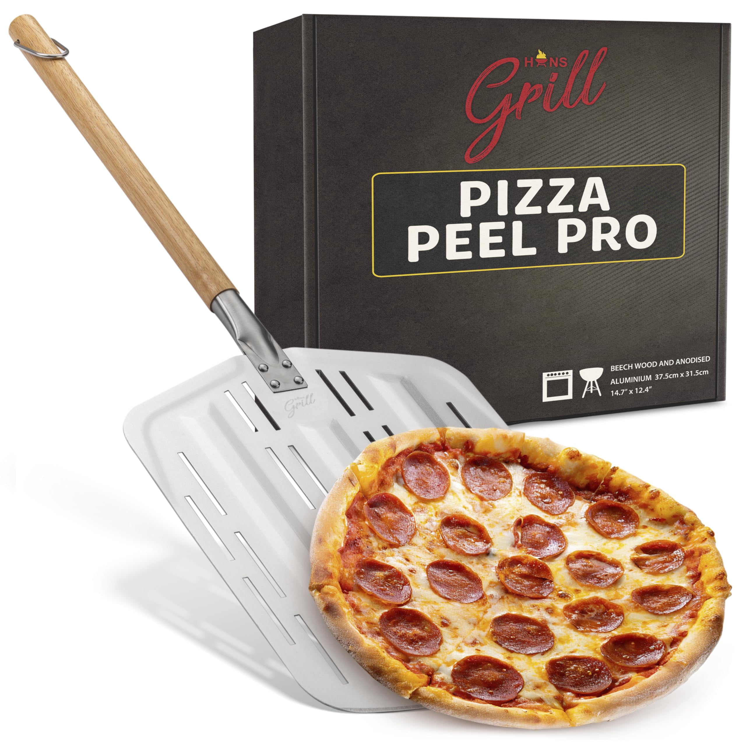 12 Inch XL Pizza Peel, Professional Perforated Non Stick Metal Paddle, Restaurant Grade Peel for ...