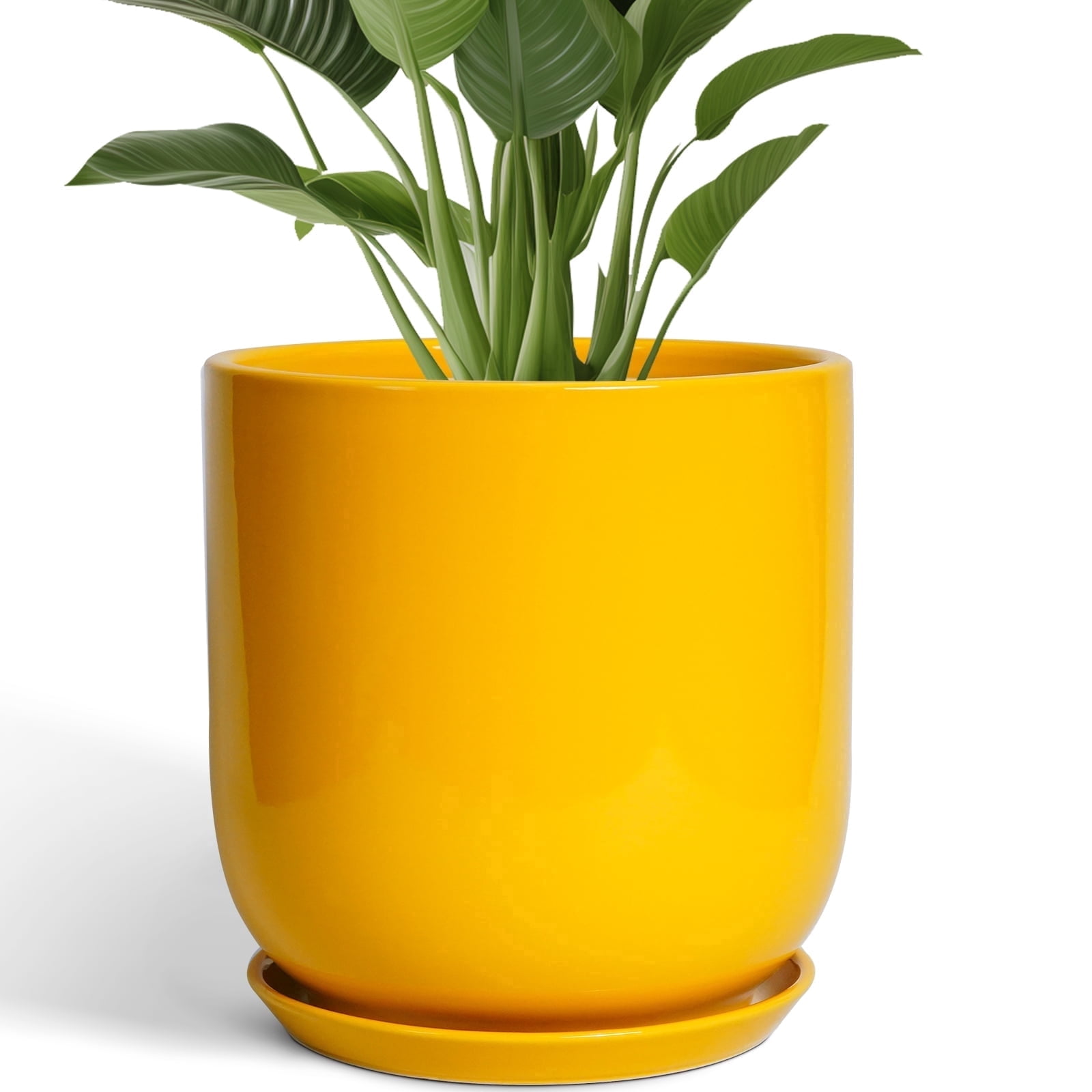 12 Inch Yellow Ceramic Planter with Drainage Hole – Extra Large Round ...