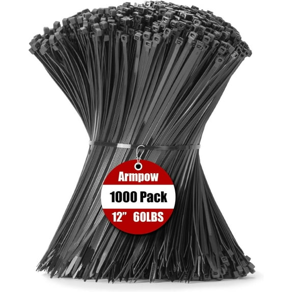 12 Inch Zip Ties Black 1000 PCS, 60 Lbs- Heavy Duty Tensile Strength ...
