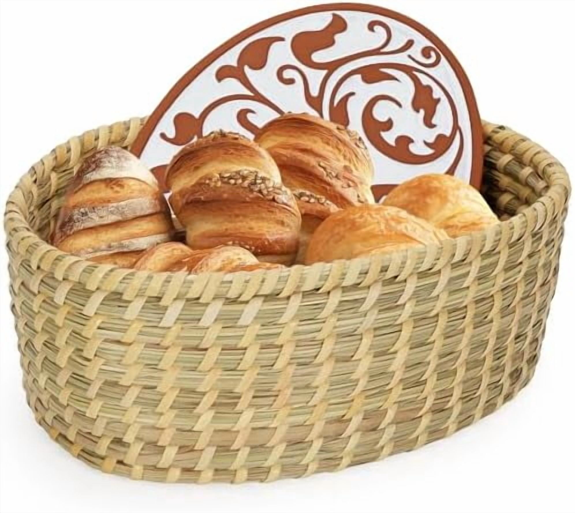 12 Inch bREAD wARMER bASKET WITH tERRACOTTA sTONE, hANDMADE tORTILLA sERVING bASKET, nATURAL ...