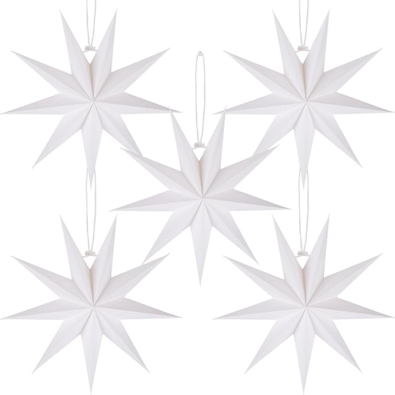 12 Inches 5 PCS White Paper Star Lanterns Hanging Stars Christmas Party ...