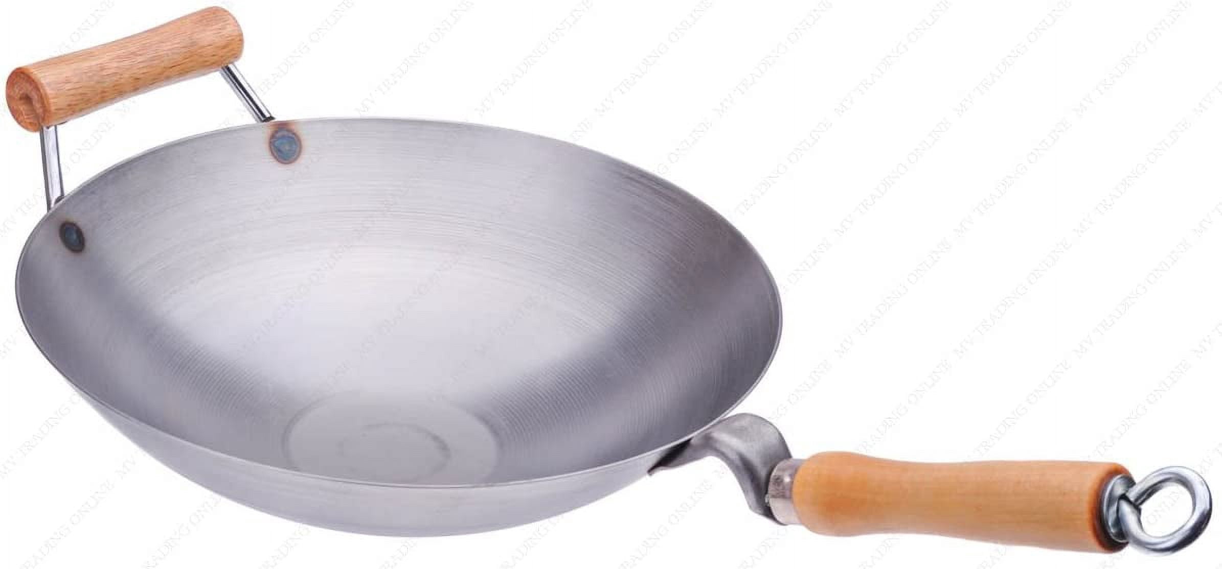 12 Inches Carbon Steel Wok with Helper Handle (Round Bottom), 14 Gauge ...